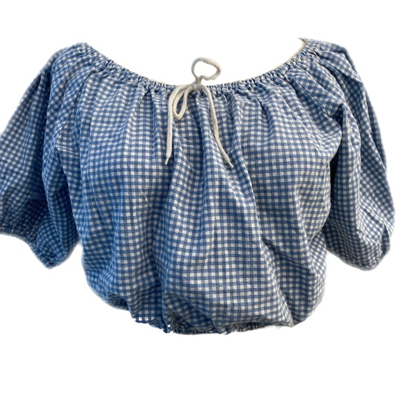 Vintage | Tops | Vintage Baby Blue Gingham Crop Top | Poshmark